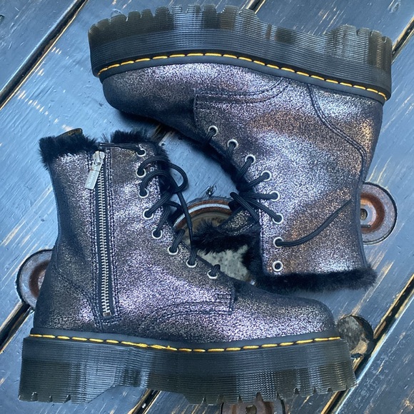 Dr. Martens | Shoes | Dr Martens Jadon Distressed Metallic Leather Fur ...
